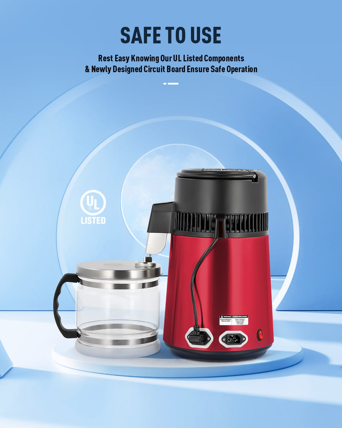 CO-Z Red 1.1 Gallon Water Distiller with Glass Container