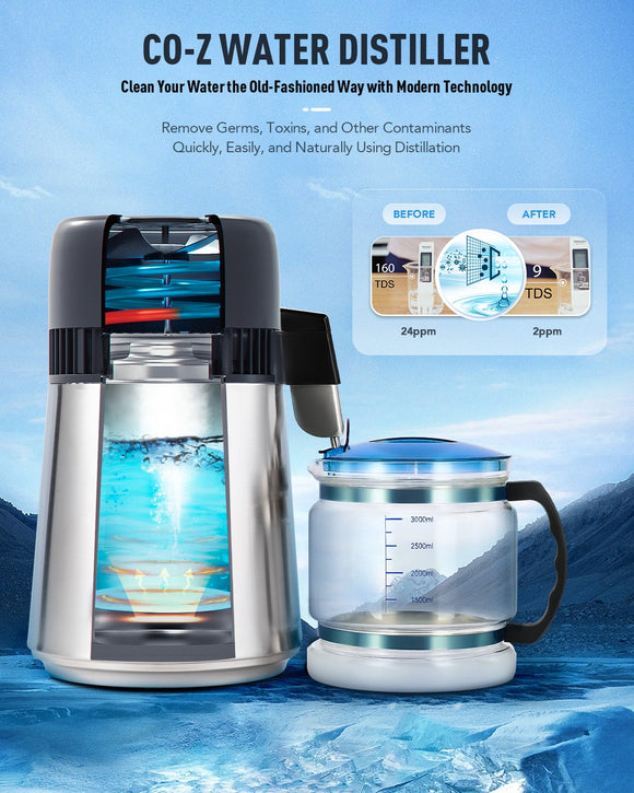 CO-Z 1.1 Gallon Water Distiller, 1750W Countertop Distilled Water Mach