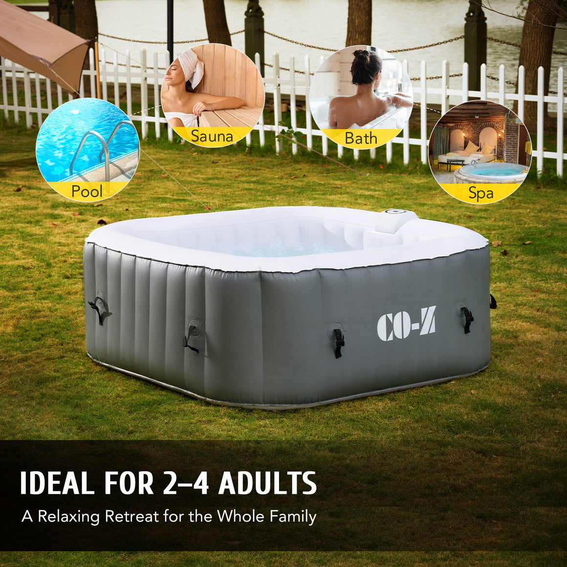 CO-Z Inflatable Hot Tub, 4 Person Blow Up Portable Hot Tub